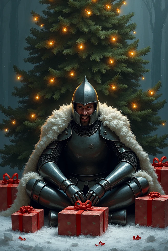 Dark fantasy a night in all of his armor under the Christmas tree ...