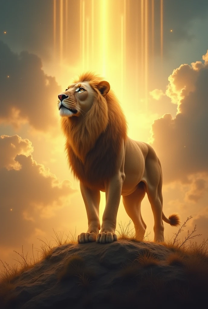 A majestic image of a lion symbolically representing God. The lion is ...
