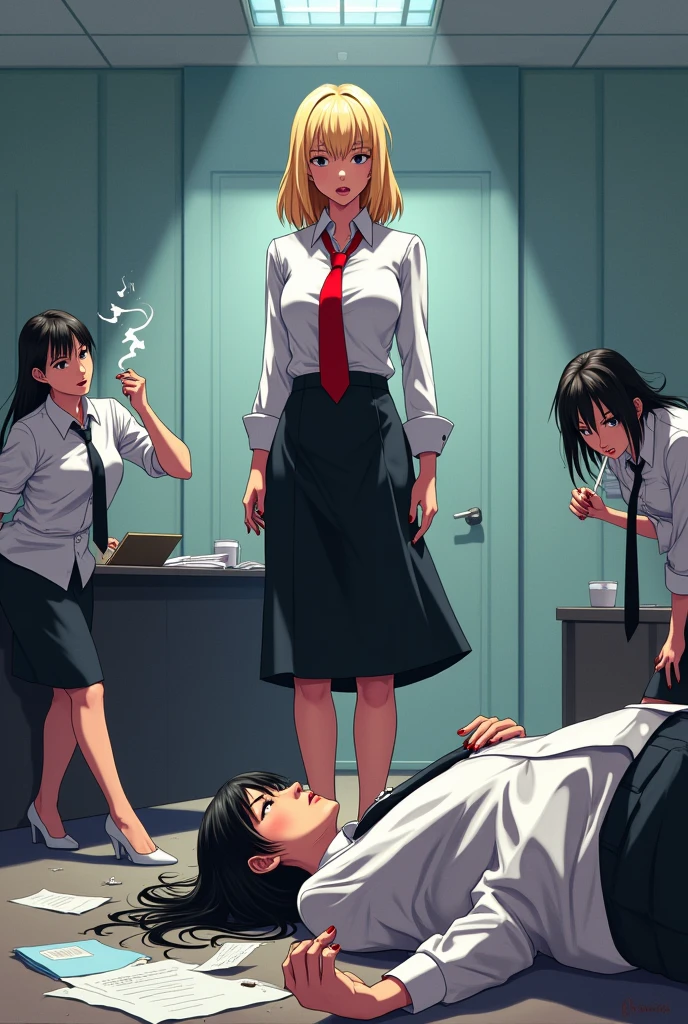 Imagíne a mountain of female secretarys with white shirt and black tie ...