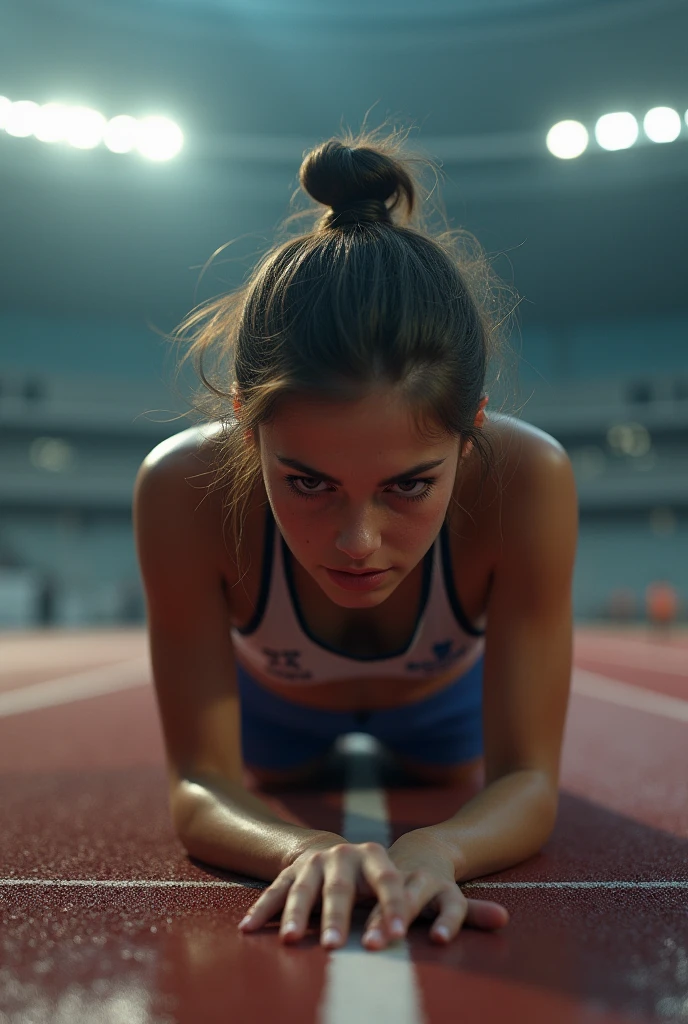 A girl runner collapsed on the ground after finishing a 400m race ...
