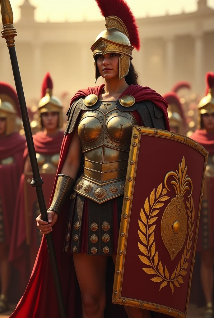 " A tall and strong Roman gladiator , with a rectangular shield ...