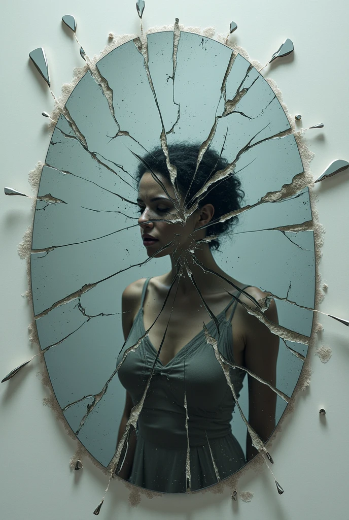 A person in a mirror all broken with several pieces coming out - SeaArt AI