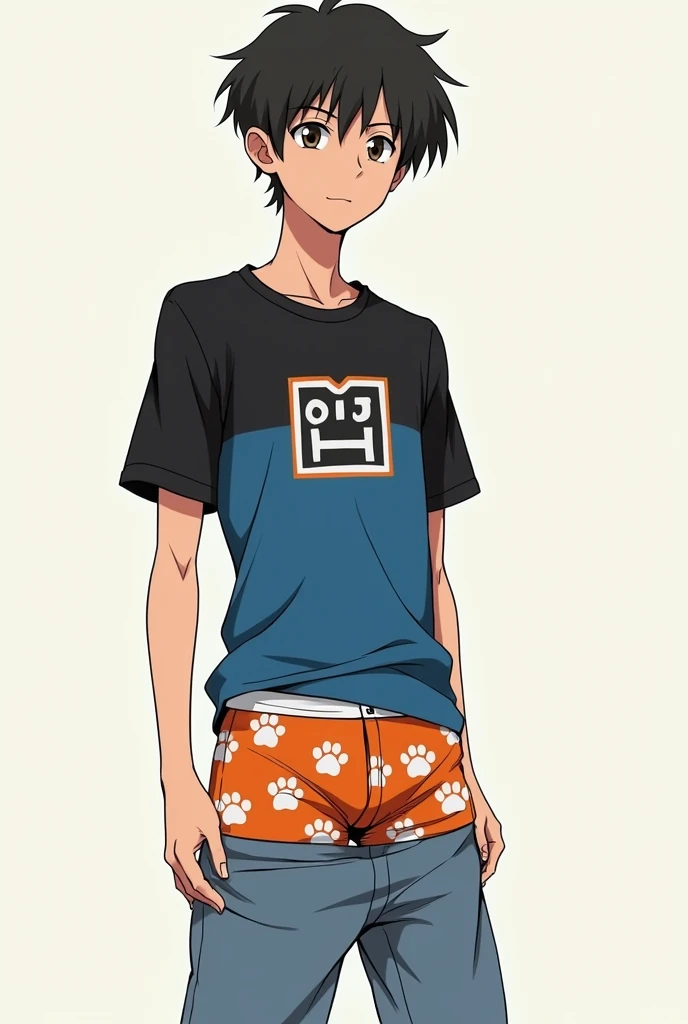 Anime boy sagging skater his Orange boxer shorts with white dog paw ...