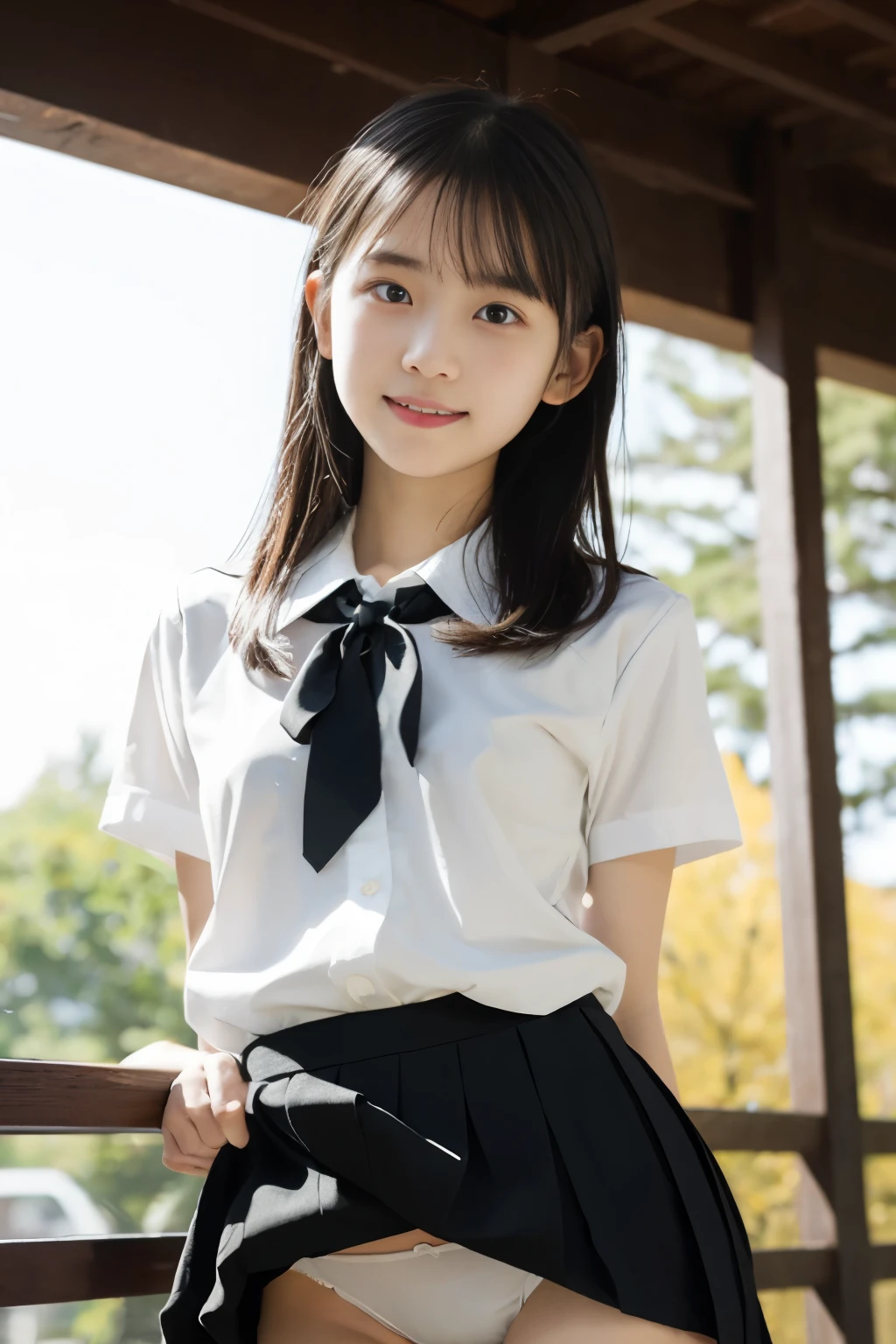 Arafed asian woman in a school uniform posing for a picture - SeaArt AI