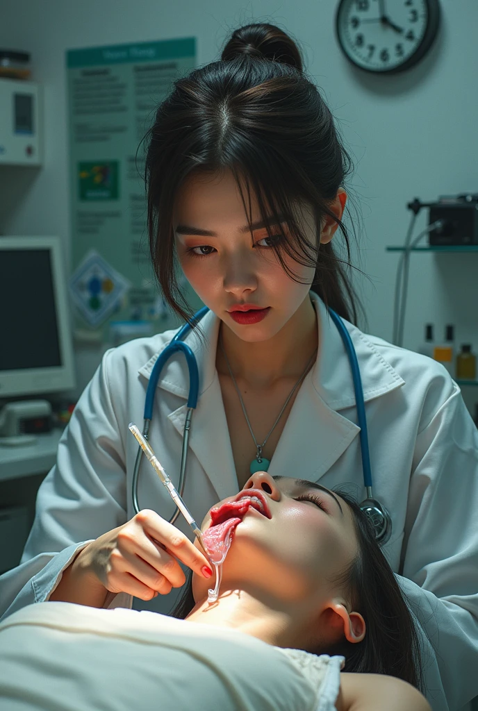 Multiple hoses are connected to the hospital , female doctor sitting in ...