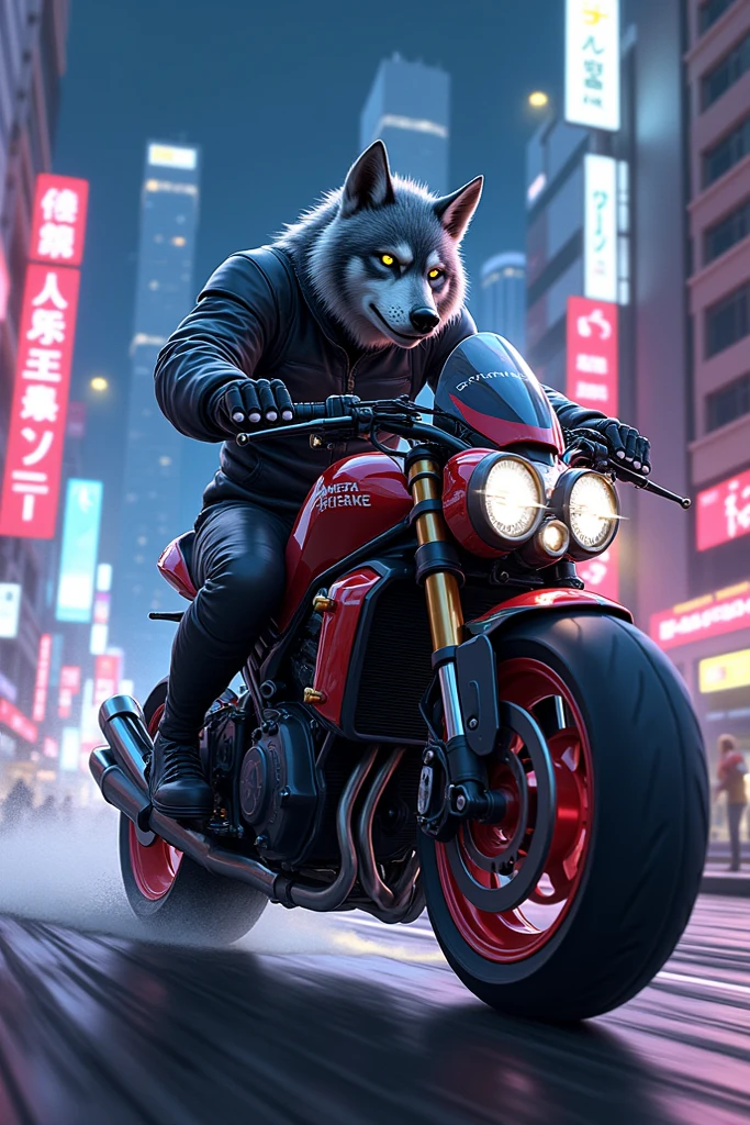 Anthromorphic iberian wolf male riding a Kaneda bike through out the ...