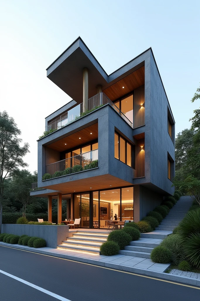 Please create an exterior facade of the split storey residence with ...