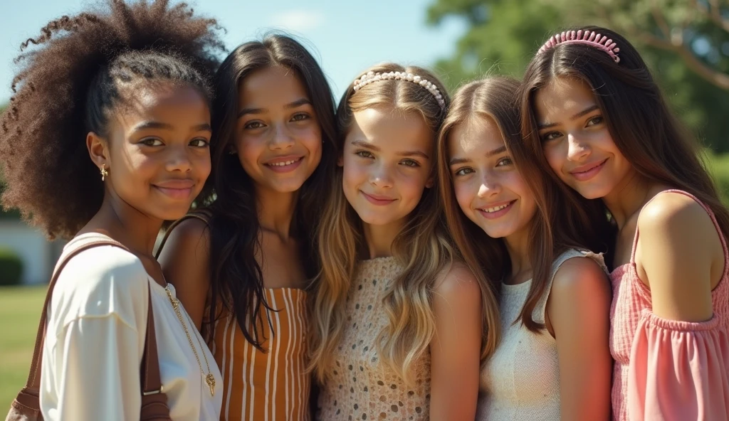 Color photo of group of pre teen girls with stylish outfits suitable ...