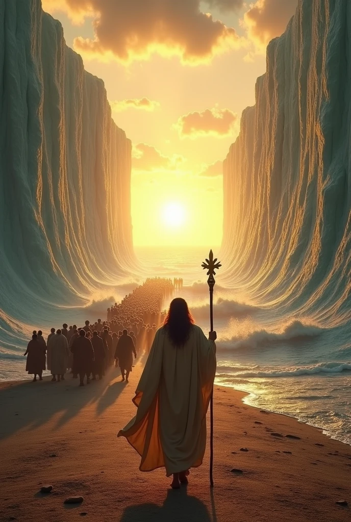 "An epic, cinematic scene depicting the biblical Exodus. A spiritual ...