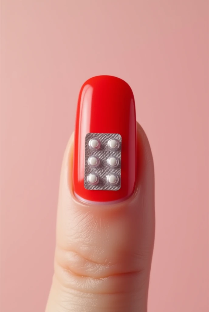 Red nail holding birth control pills Ethinyl astrediol - SeaArt AI