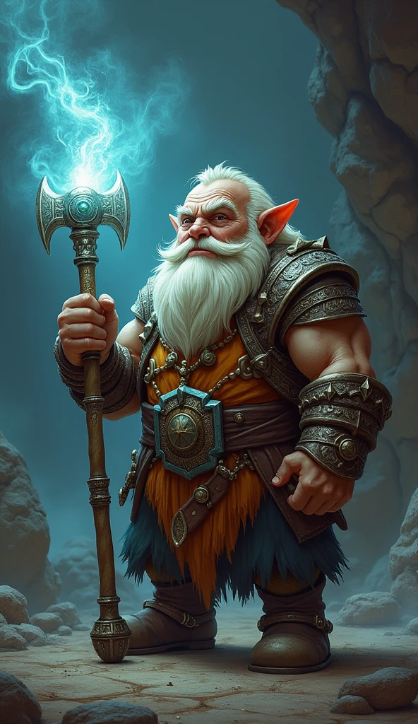 "Sneezy as a short but powerfully built dwarf. He wears intricately ...