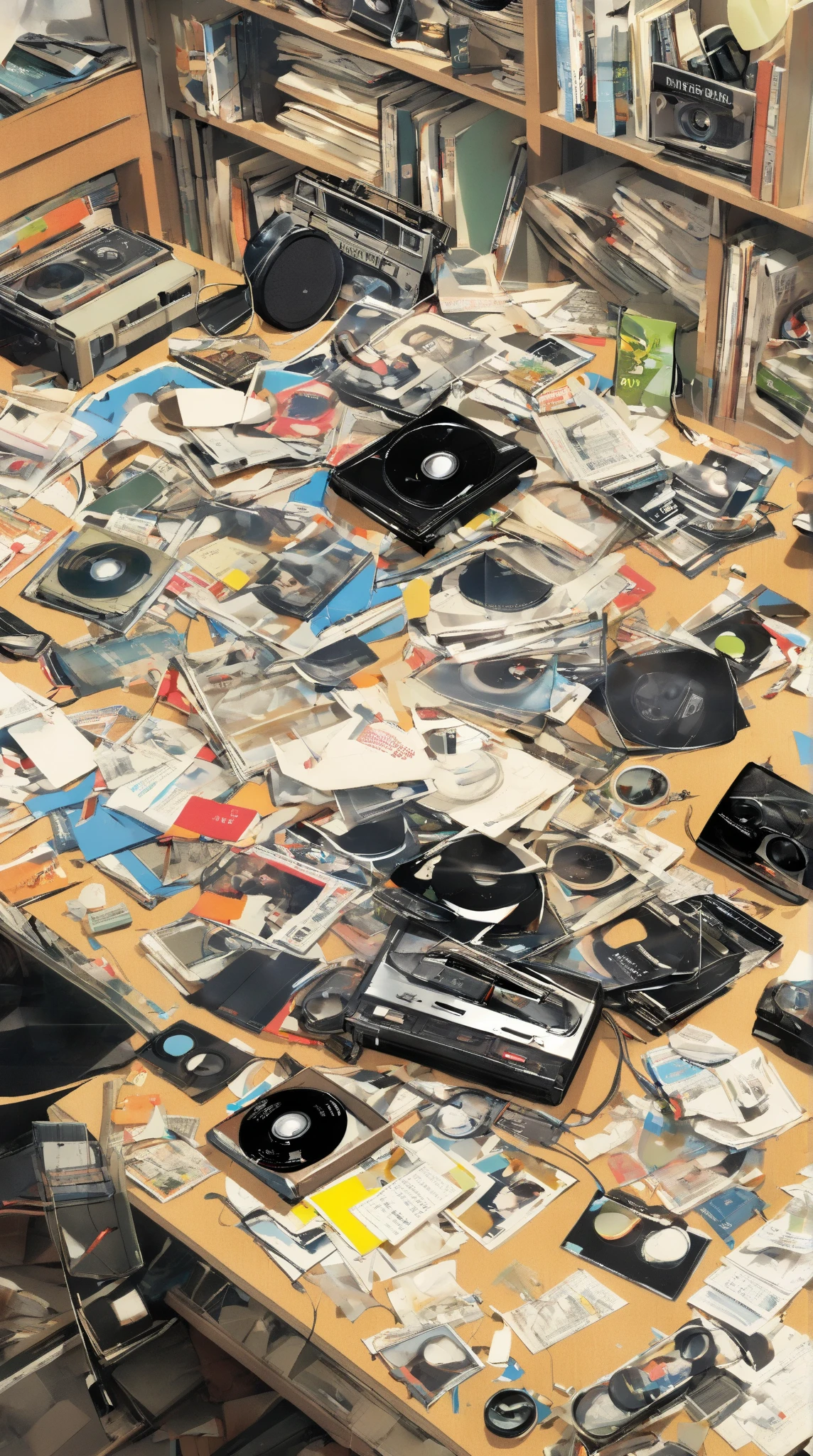 Cassette Tape、CD、Scattered on the desk - SeaArt AI