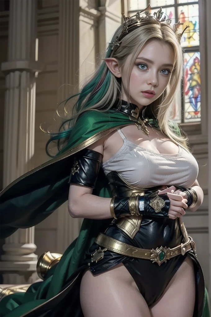 Female Elf Royal Paladin , fairy emblem, Gold and Silver Armor with Fairy Icon - SeaArt AI