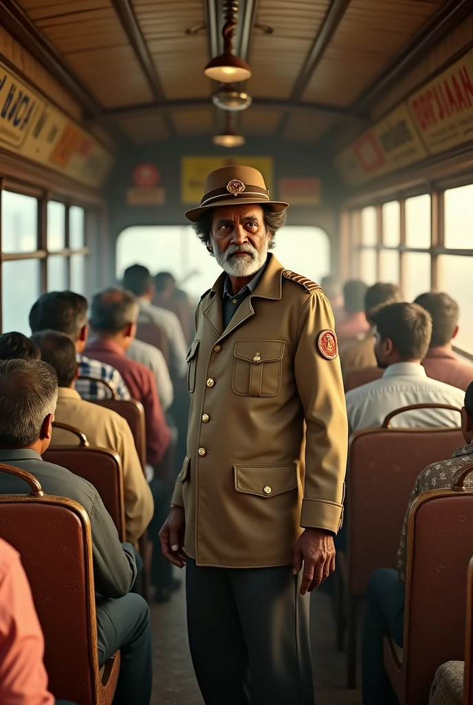 Generate a hypor-realistic image of actor Rajinikanth, wearing kaki ...