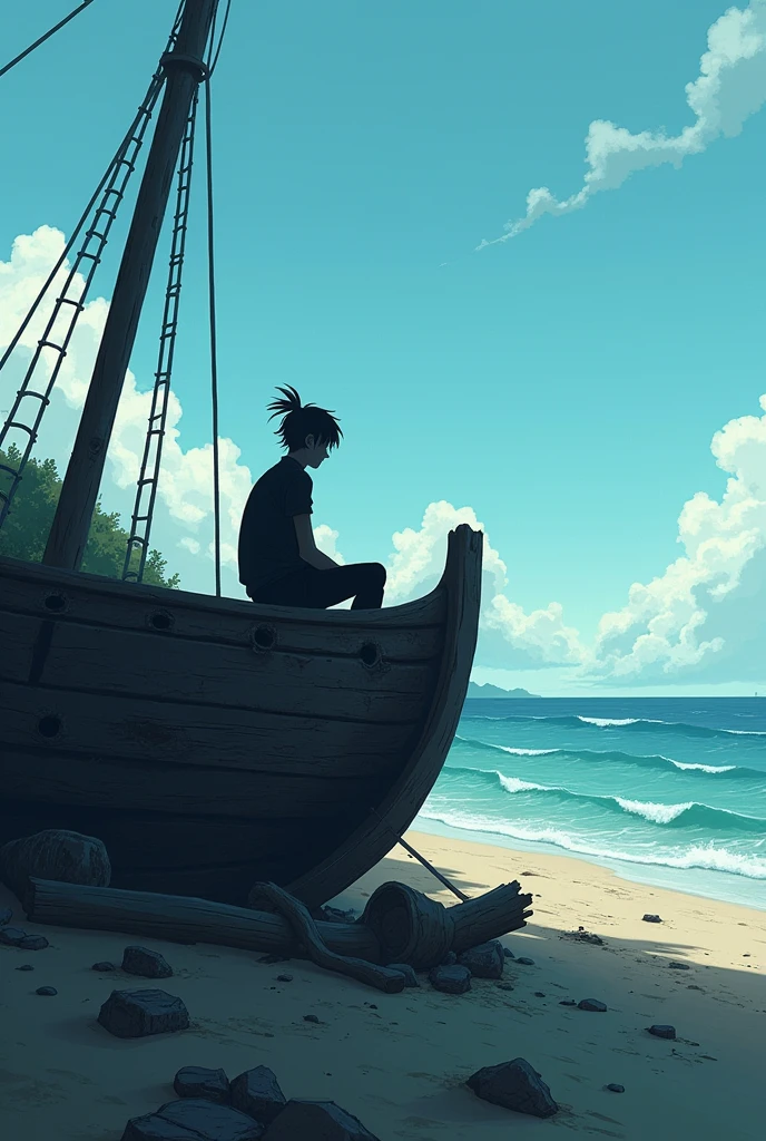 The anime cartoon of a distant silhouette of a seated person watching ...