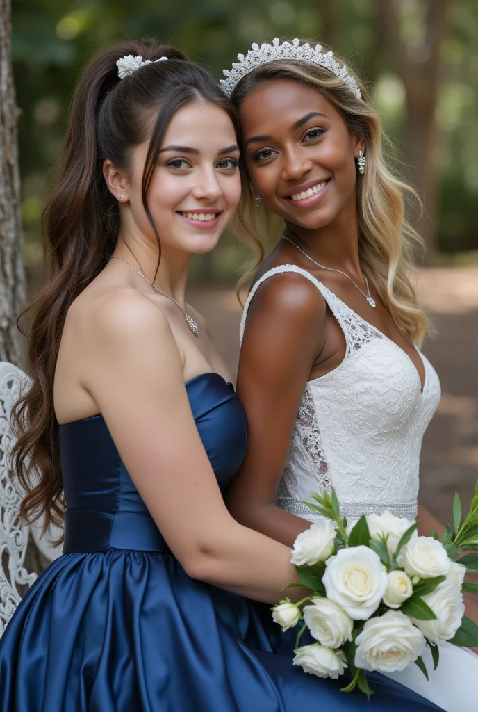 Realistic upper body portrait of two German flower girls aged 24 ...