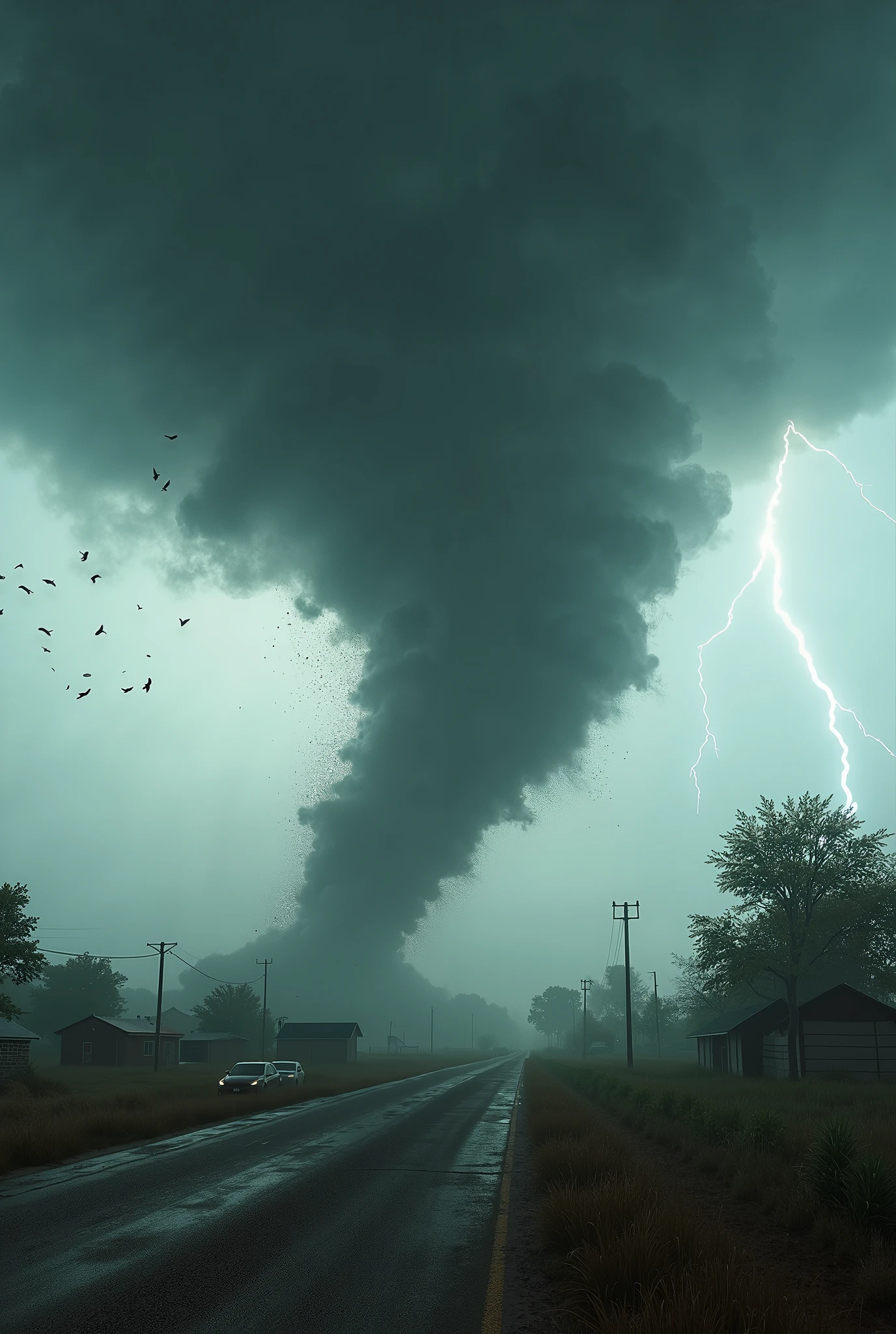Arafed image of a tornado cloud with a car driving down the road ...
