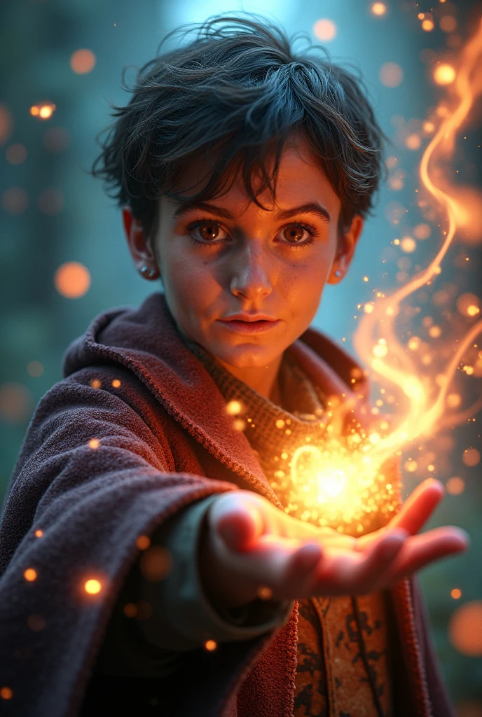 A boy wizard, magical powers, fantasy magic, detailed face, beautiful ...