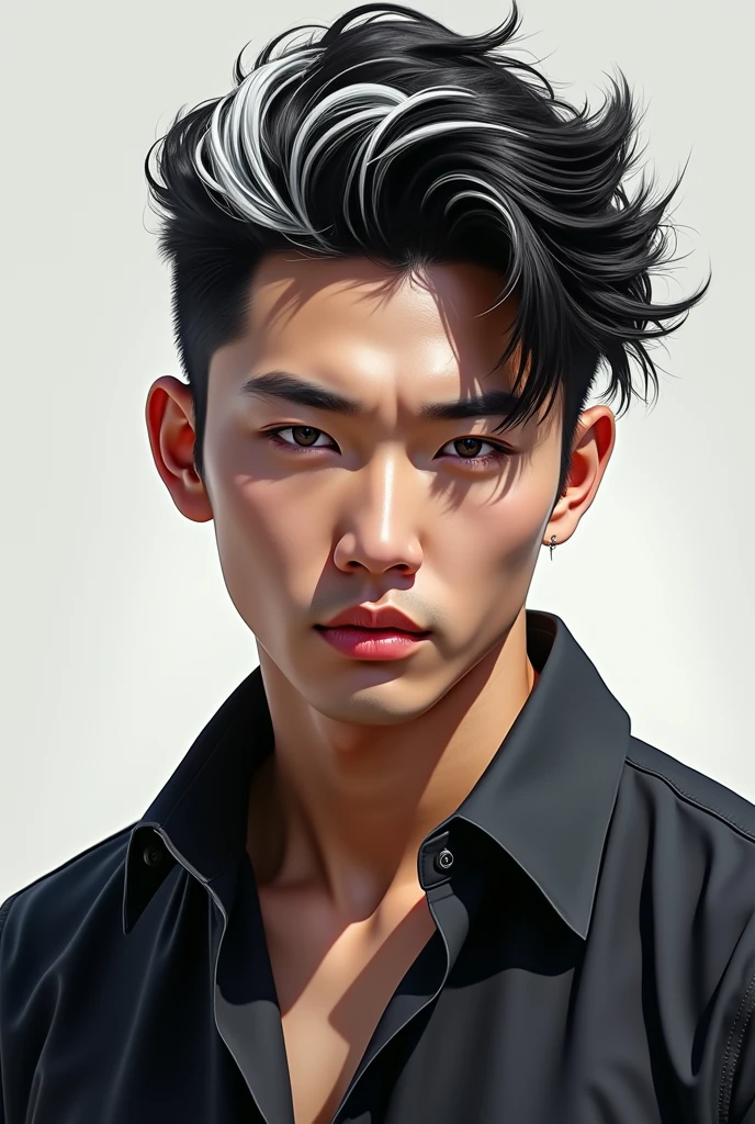 Korean man, caHandsome morado con mechas blancas, dominant character - SeaArt AI