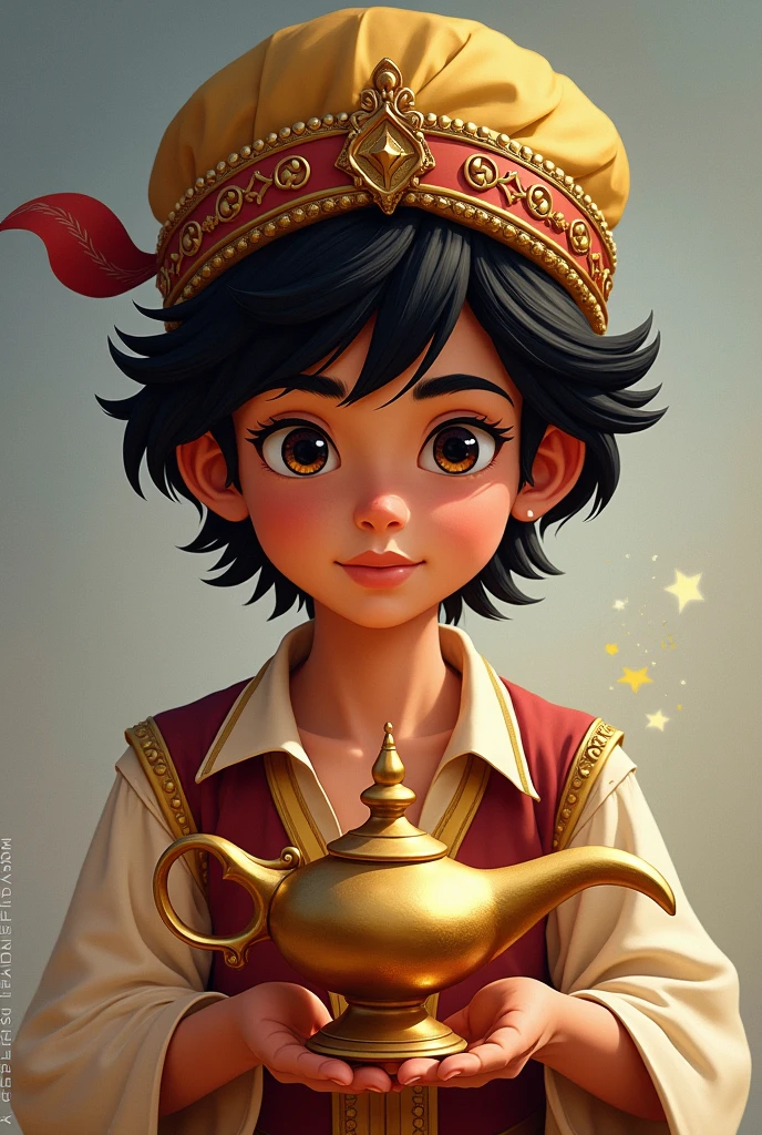 Aladdin holding genie lamp with hat headshot - SeaArt AI