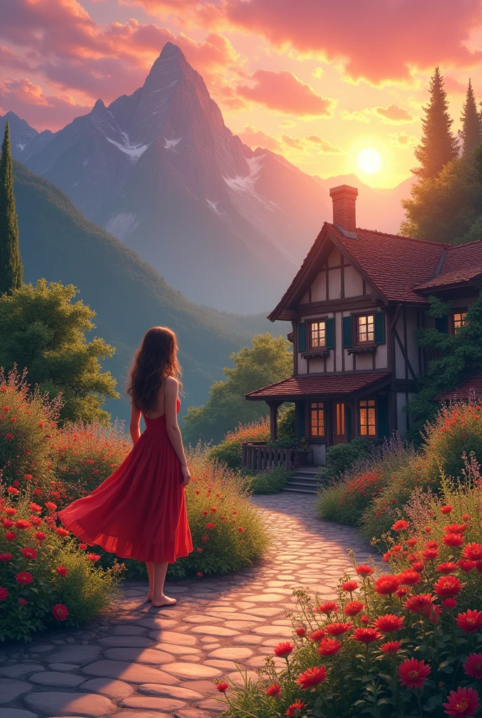 A beautiful woman seeds naked , mountains in the background - SeaArt AI