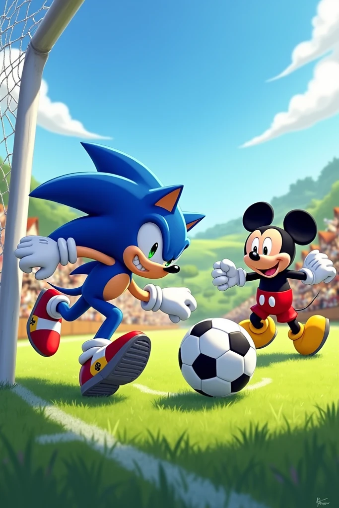 SONIC WITH MICKEY MOUSE ON A SOCCER FIELD - SeaArt AI