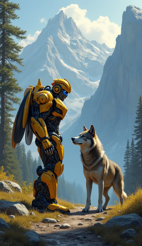 Bumblebee transformer looking at a wolf - SeaArt AI