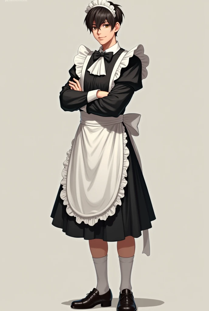 Full body view of a young, handsome man without a beard in a maid costume - SeaArt AI