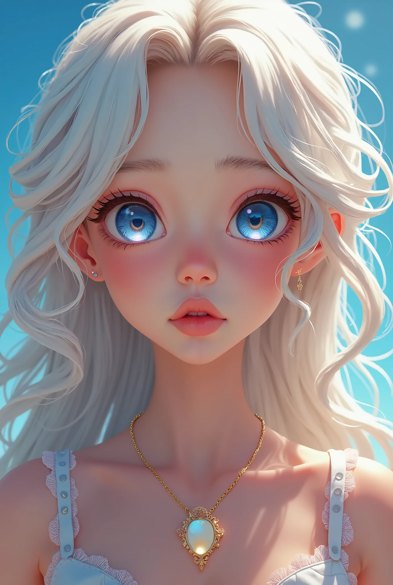 Anime girl with blue eyes and white hair wearing a white dress - SeaArt AI