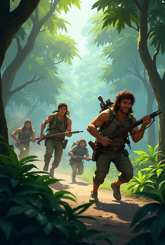 An animated image of people who hunt primates - SeaArt AI
