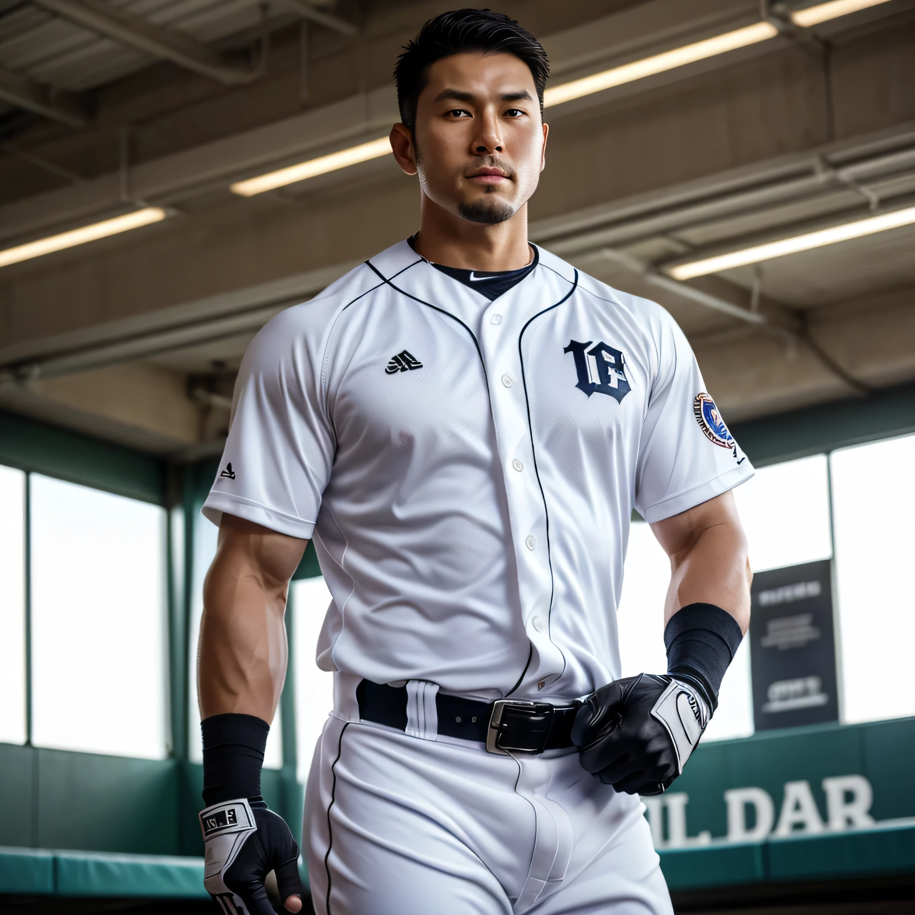 Arafed baseball player in white uniform standing in a baseball field ...