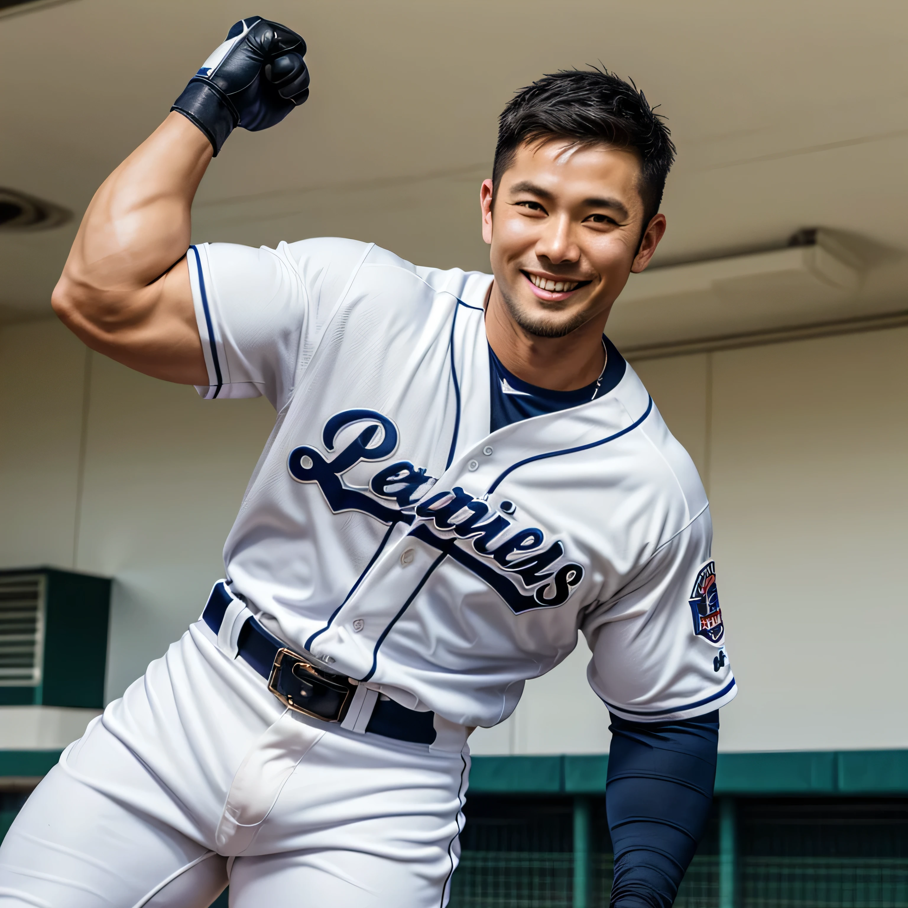 Arafed baseball player in a white uniform holding a bat - SeaArt AI