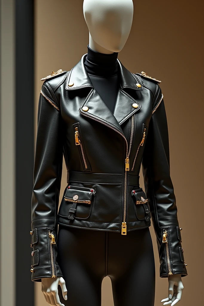 Gucci brand, gold and diamond work leather jacket for female on a ...
