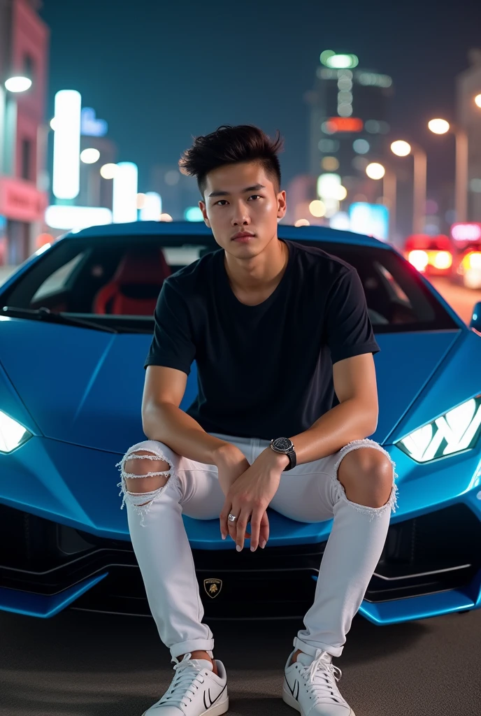 Professional photography, a handsome Korean man, trendy neat hair ...
