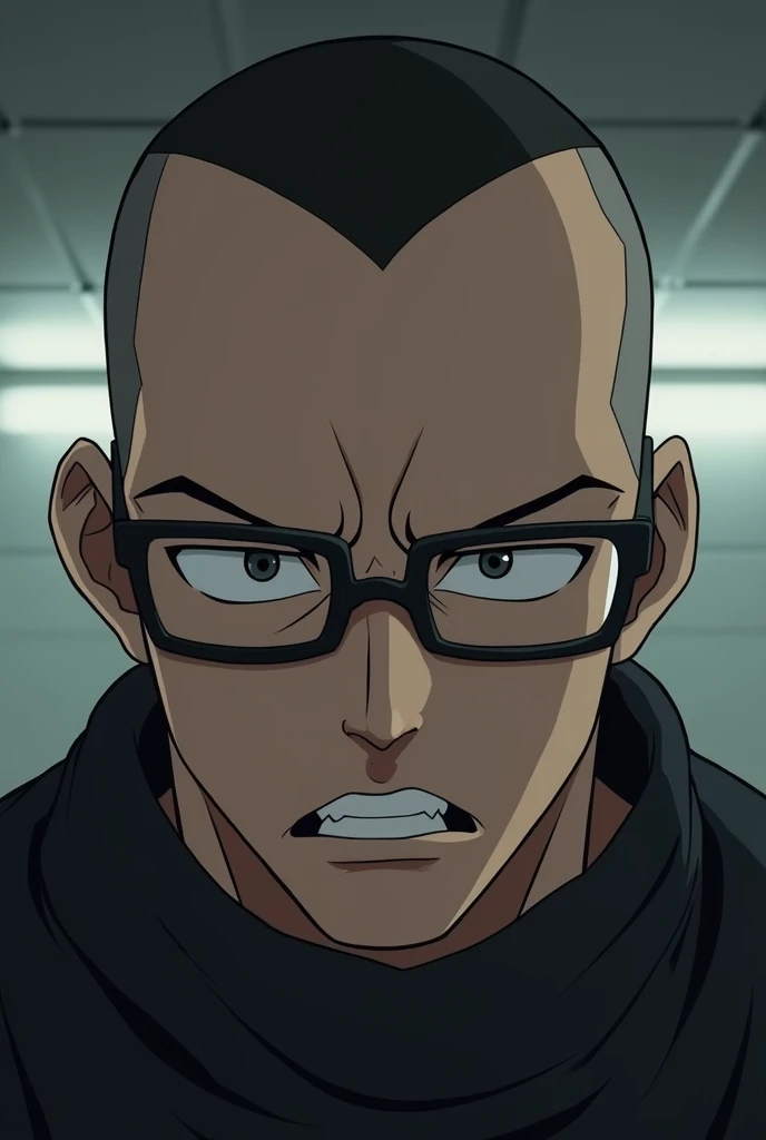 The anime character is a white Asian man with a buzz cut haircut and ...