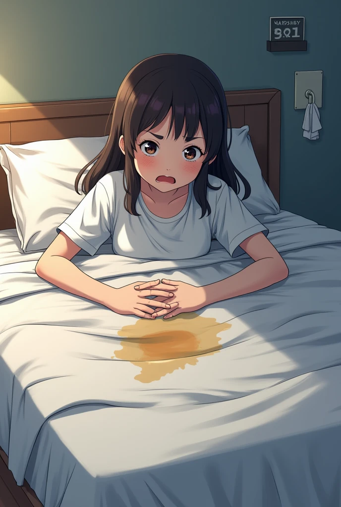 A high school girl with nocturnal enuresis peed on the futon - SeaArt AI