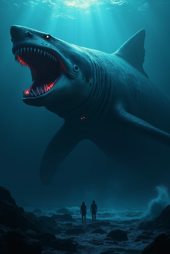 Dark scary Neon Megalodon,dangerous,evil,scary,Big,Dark,ocean - SeaArt AI
