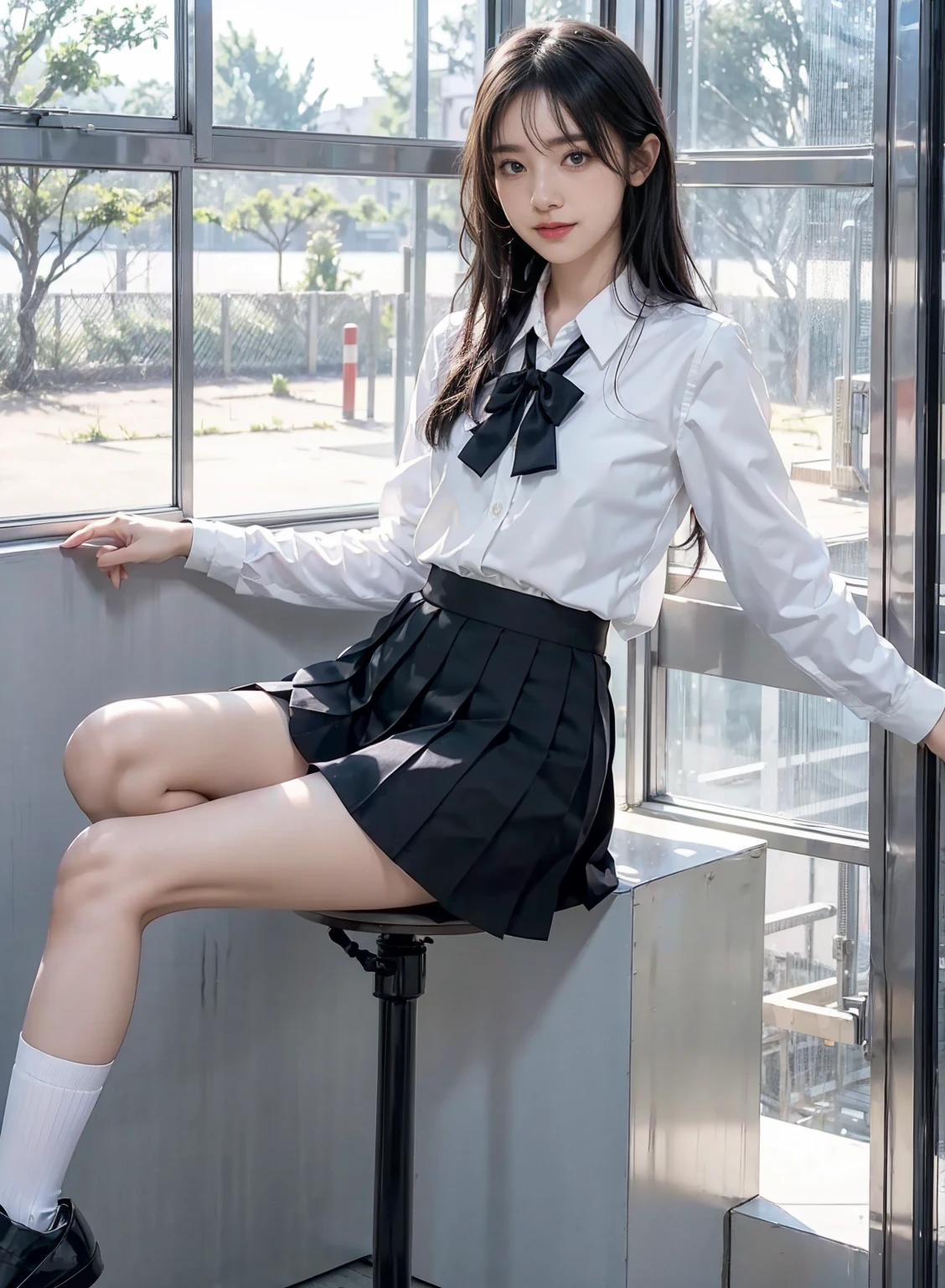 Arafed asian woman in a skirt and a white shirt posing for a picture - SeaArt AI