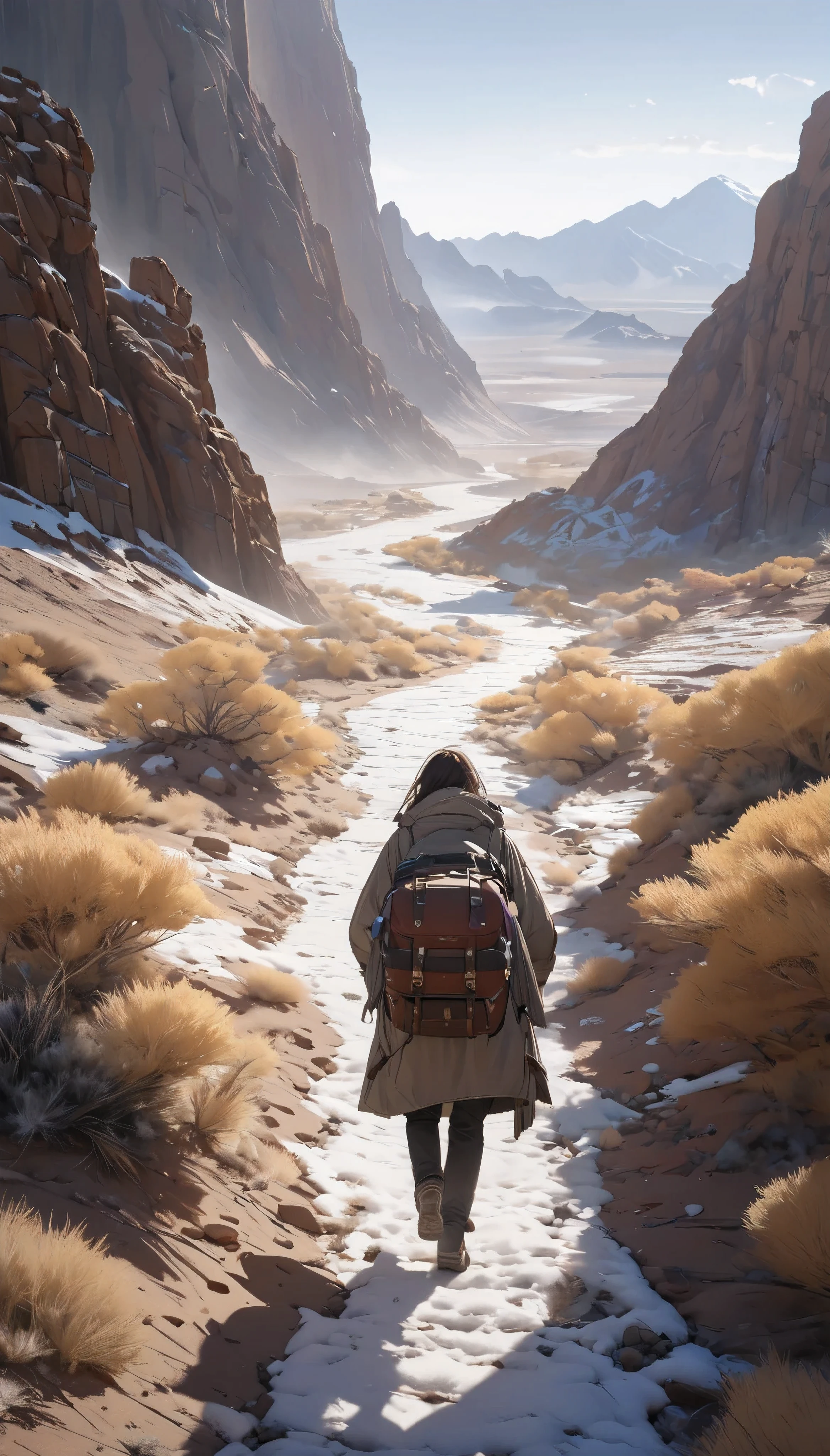 There is a man walking through a desert with a backpack - SeaArt AI