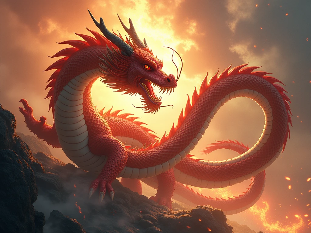 Dragon and snake from Chinese mythology in the fire background - SeaArt AI
