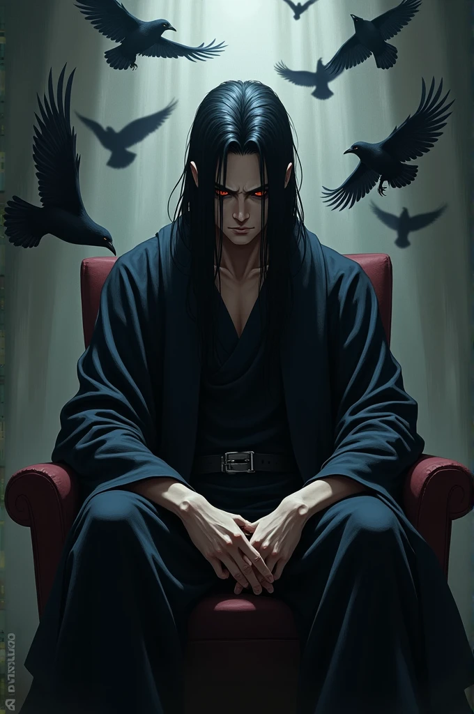 Itachi Uchiha Sitting On Chair In His Pose And Angry And Background ...