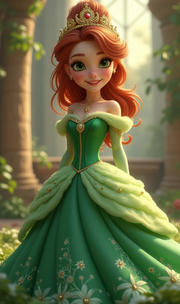 girl, GREEN PRINCESS DRESS, happy, king, disney - SeaArt AI