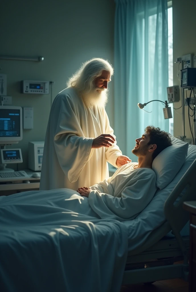 Image of God on Christmas Eve visiting a sick in the hospital - SeaArt AI