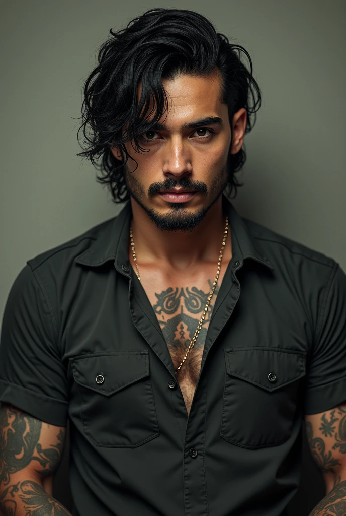 Mexican man with black hair, brown eyes, Edgar haircut small mustache ...