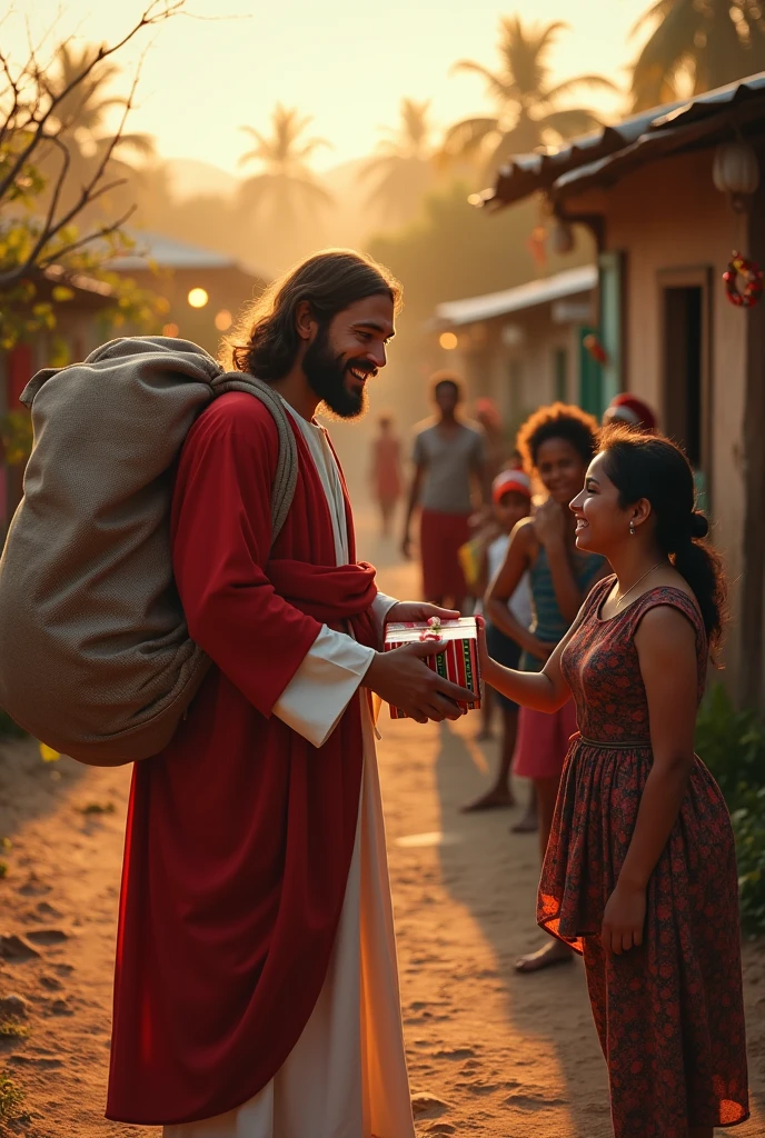 "Jesus Christ, dressed in a red and white Christmas outfit without a ...