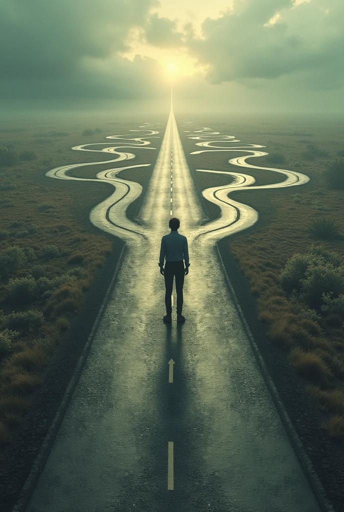 The screen is divided into 2 parts, on one side, seven winding uneven roads - SeaArt AI