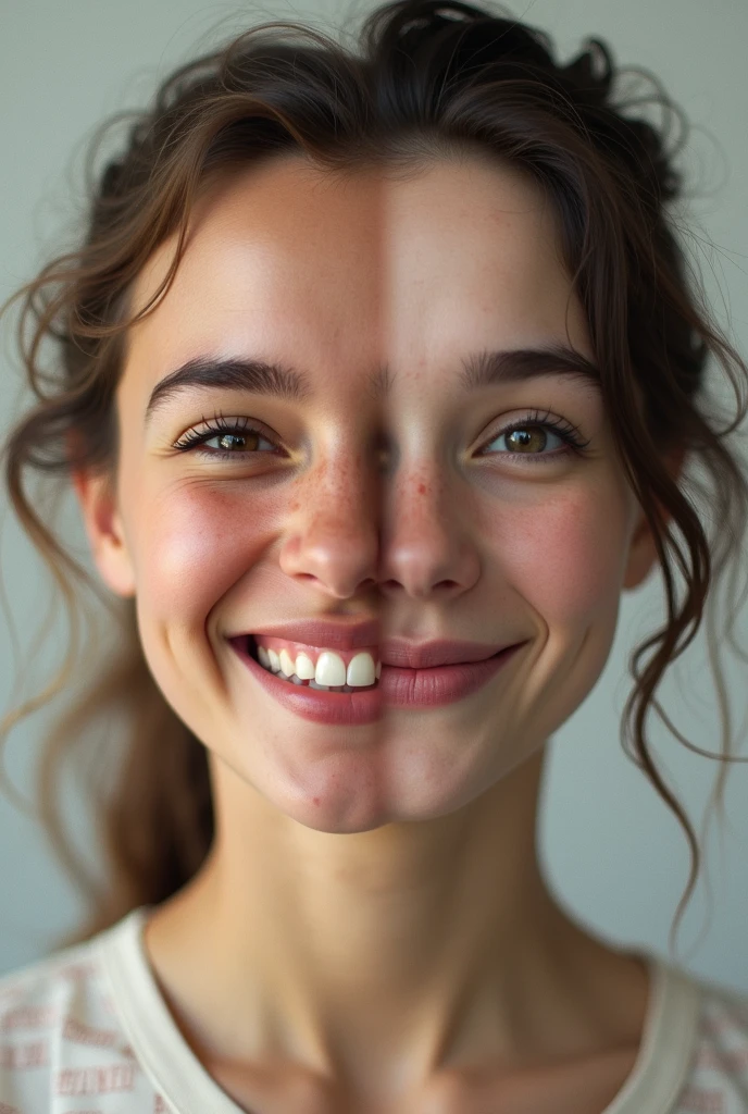 An image of two overlapping faces, one smiling and the other serious - SeaArt AI
