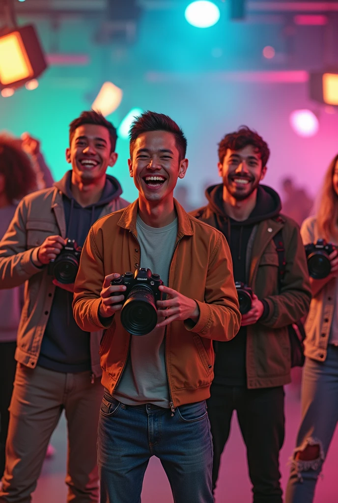 Youtubers with happy cameras are - SeaArt AI