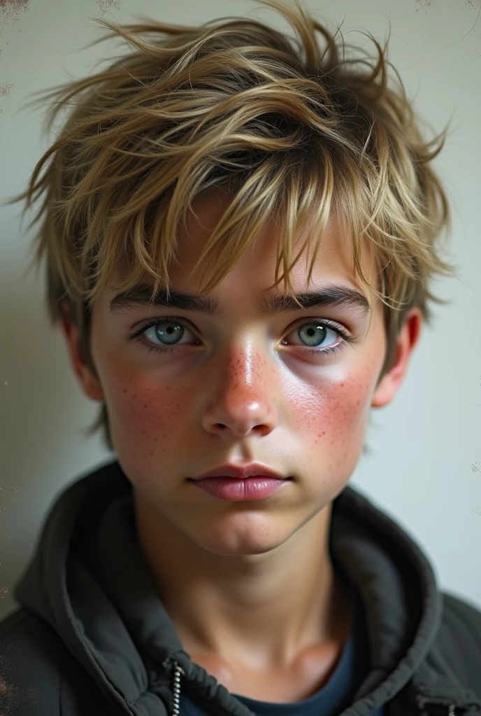 A teenager with dark blond hair with rugged blue eyes and thick - SeaArt AI