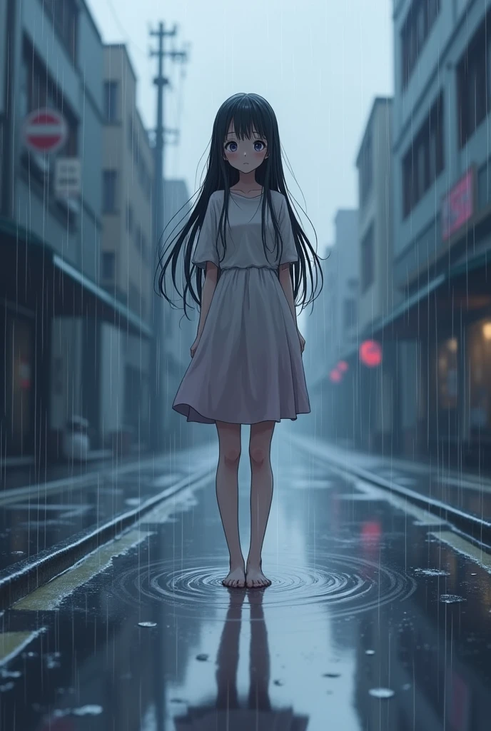 An anime girl in the rain with reflections - SeaArt AI
